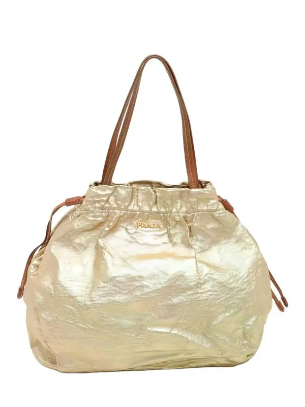 Prada Drawstring Leather Tote Bag - Gold