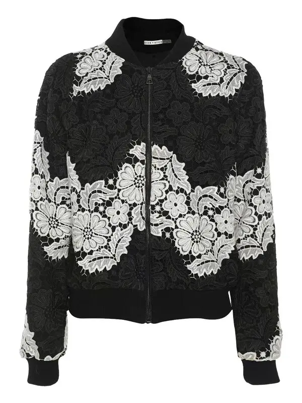Alice + Olivia Floral Lace Bomber Jacket - Black