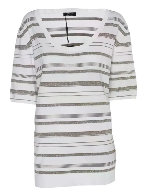 BASLER Striped Scoop-neck T-shirt - White