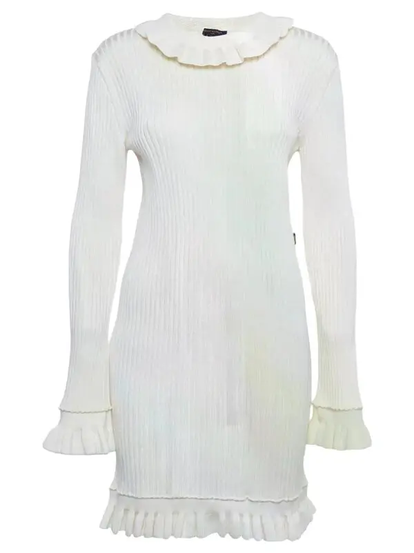 LOUIS VUITTON Ribbed Ruffle-trim Mini Dress - White