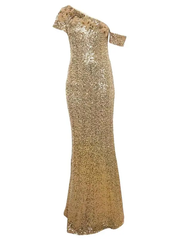 Badgley Mischka Sequined Asymmetrical Dress - Gold