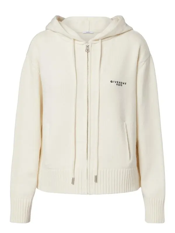 Givenchy Logo Hooded Wool And Cashmere Zip-up Cardigan - White