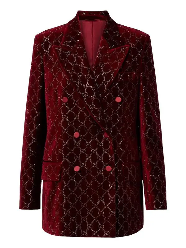 Gucci Gg Embellished Cotton Velvet Blazer - Red