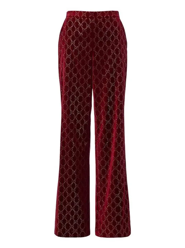 Gucci Gg Cotton Velvet Wide-leg Pants - Red