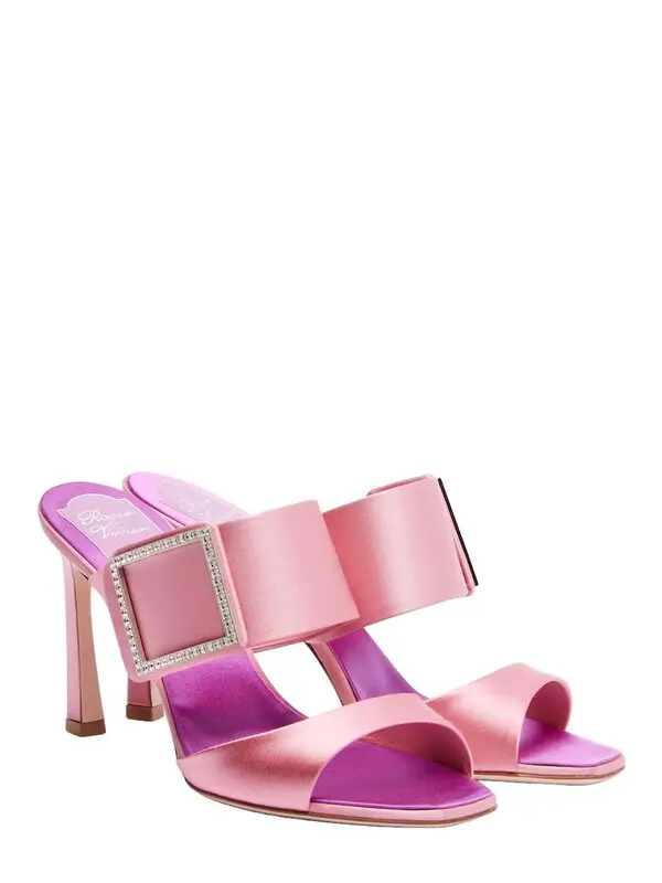 ROGER VIVIER Trompette 85 Embellished Satin Mules - Pink