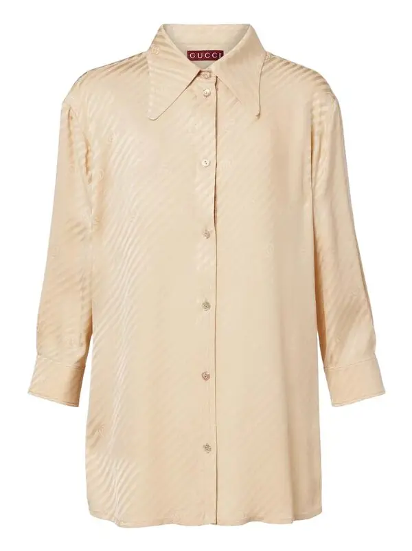 Gucci Interlocking G Striped Silk Shirt - Beige