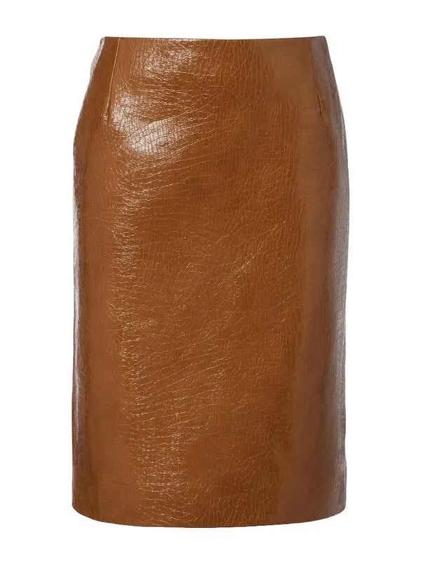 Gucci Embossed Leather Pencil Skirt - Brown