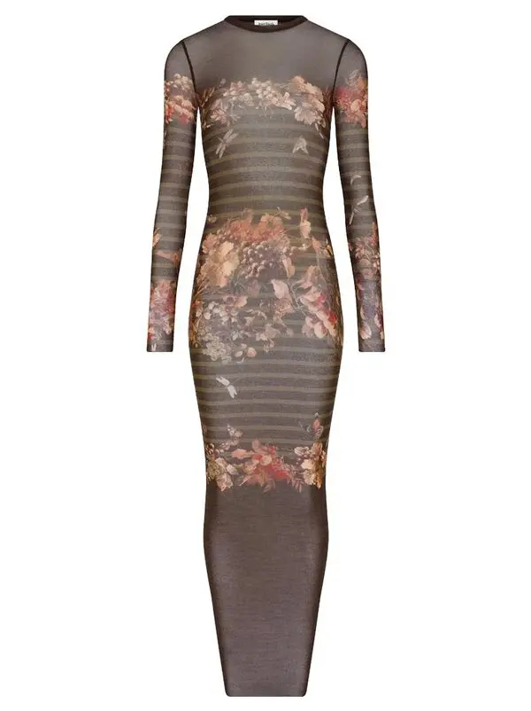 Jean Paul Gaultier Long Mesh Printed Dress - Khaki