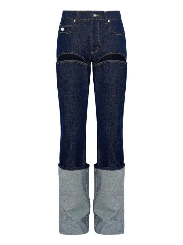 Jean Paul Gaultier Cutout Cuffed Straight Leg Jeans - Blue