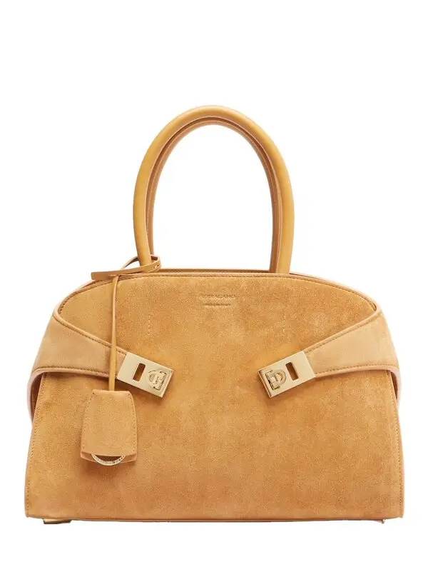 FERRAGAMO Hug Medium Suede Tote Bag - Beige