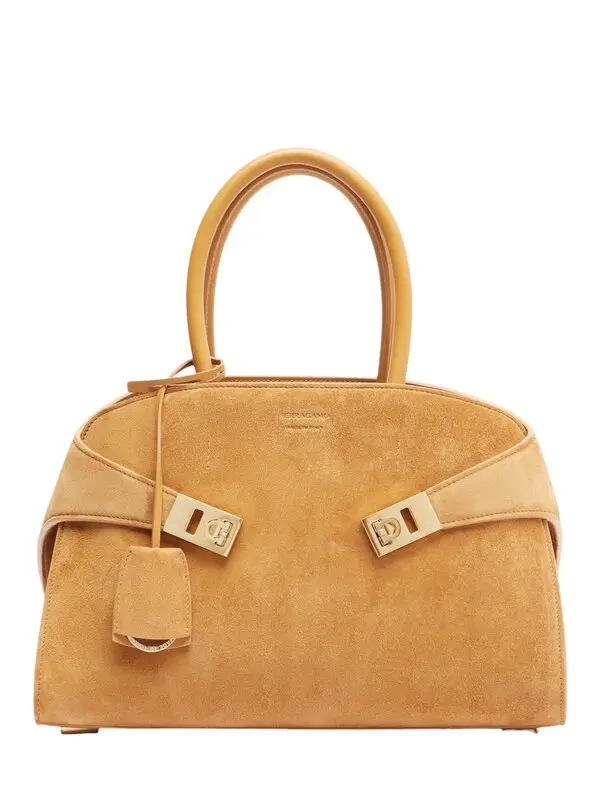 FERRAGAMO Hug Medium Suede Tote Bag - Beige