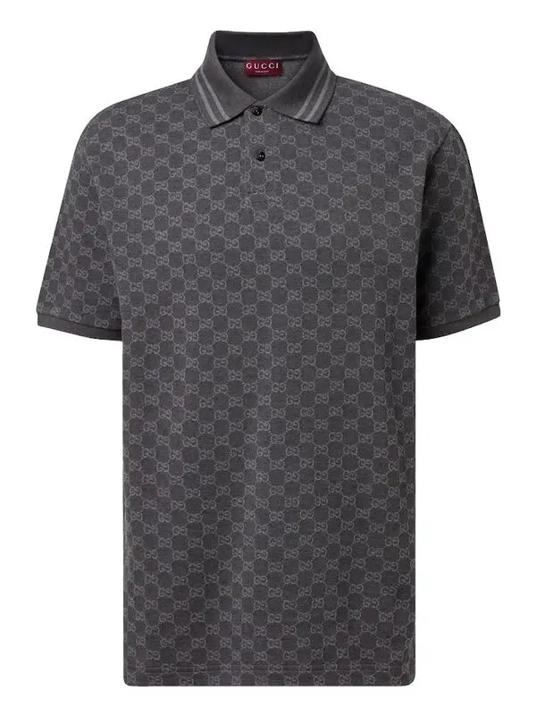 Gucci Gg Cotton Piqué Jacquard Polo Shirt - Grey