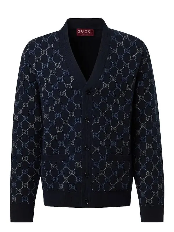 Gucci Gg Jacquard Wool And Cashmere Cardigan - Blue