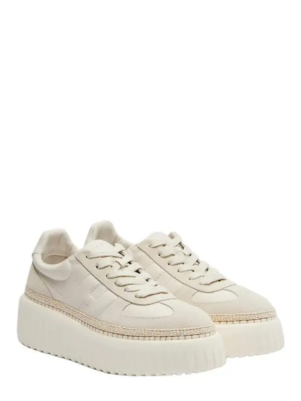 Hogan H710 H-stripes Leather And Suede Platform Sneakers - Beige