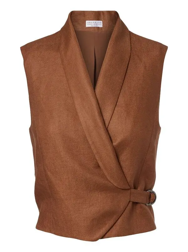 Brunello Cucinelli Monili Linen Vest - Brown