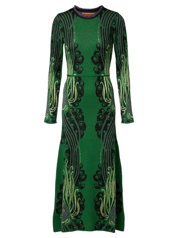 La DoubleJ Bee Jacquard Midi Dress - Green
