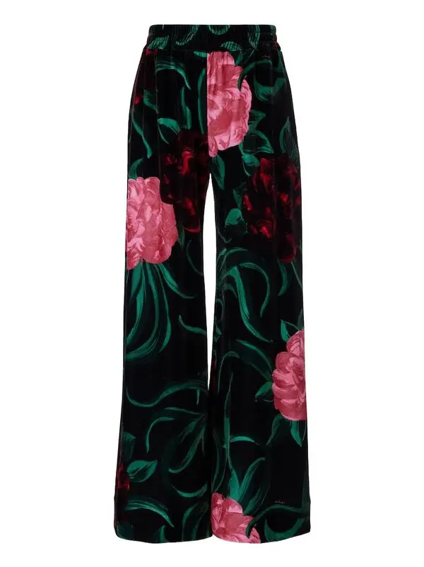La DoubleJ Floral Velvet Palazzo Pants - Black