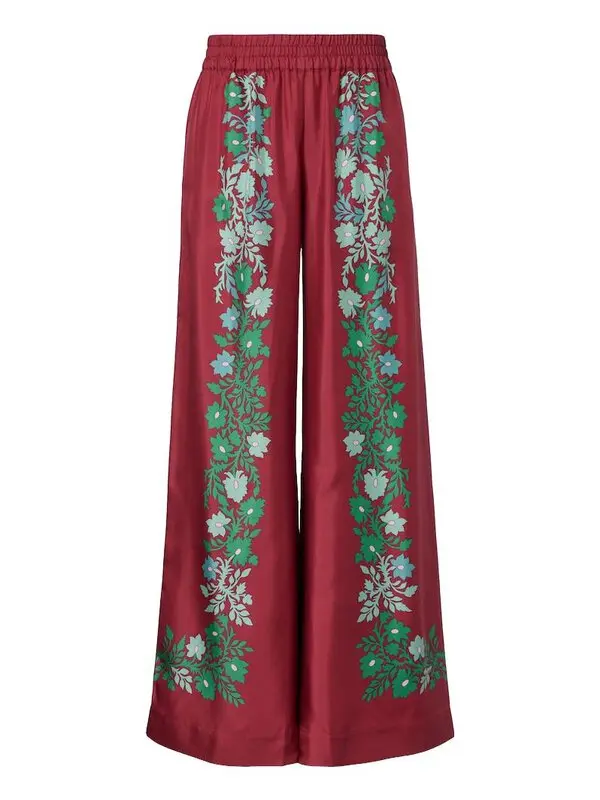 La DoubleJ Floral Silk Twill Palazzo Pants - Red