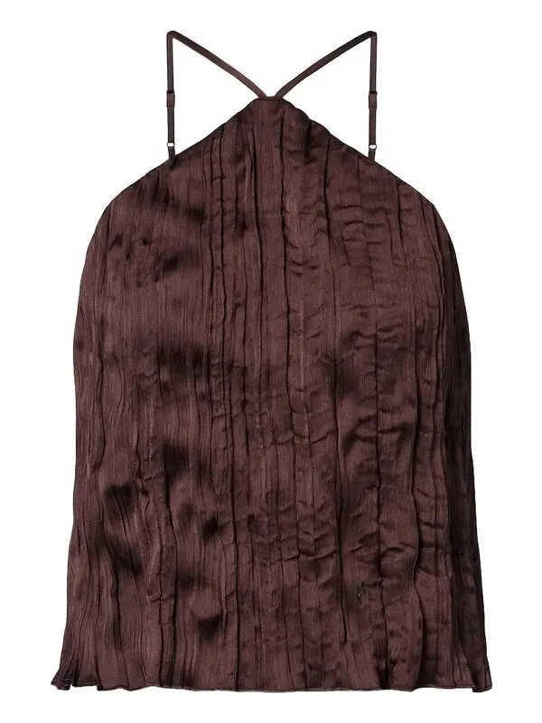 Staud Akari Plissé Halterneck Top - Brown