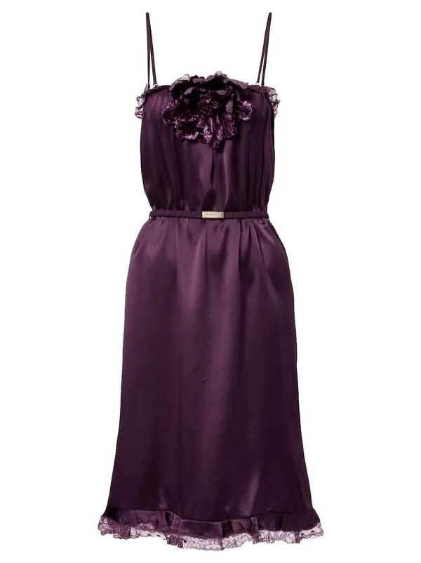 Gucci Lace-trimmed Silk Satin Midi Dress - Purple