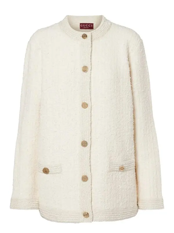 Gucci Wool-blend Lamé Bouclé Cardigan - White