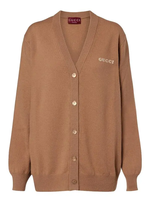 Gucci Logo Cashmere Cardigan - Beige