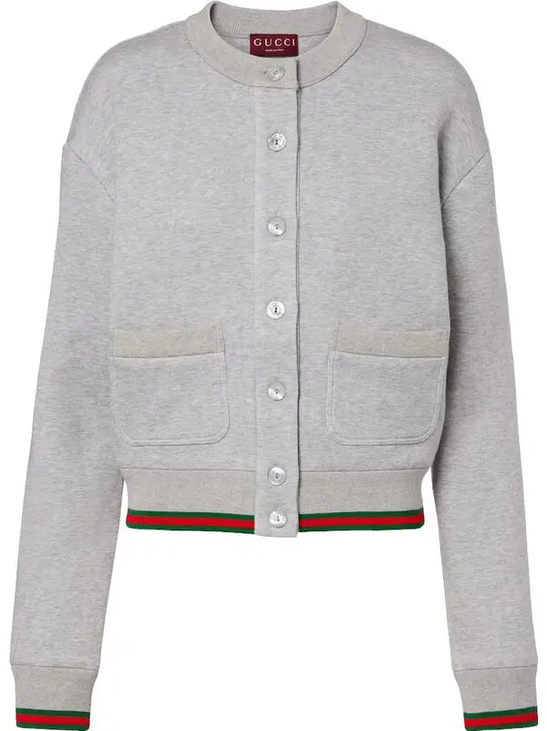 Gucci Web Stripe Cotton-blend Jersey Cardigan - Grey
