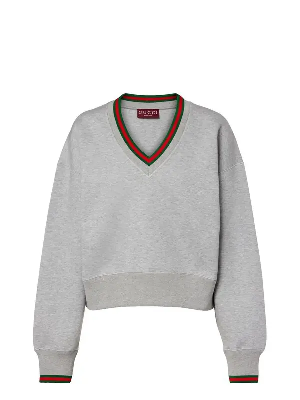 Gucci Web Stripe Cotton-blend Jersey Sweatshirt - Grey