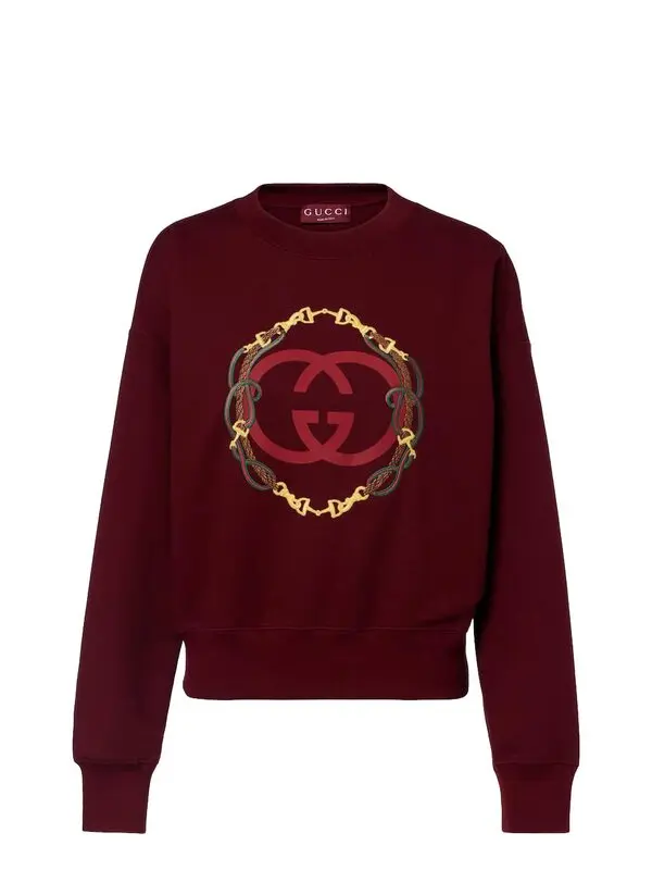 Gucci Logo Embroidered Cotton Sweatshirt - Burgundy