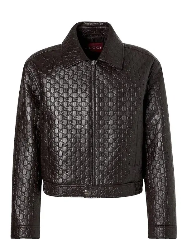 Gucci Gg Debossed Leather Blouson Jacket - Brown