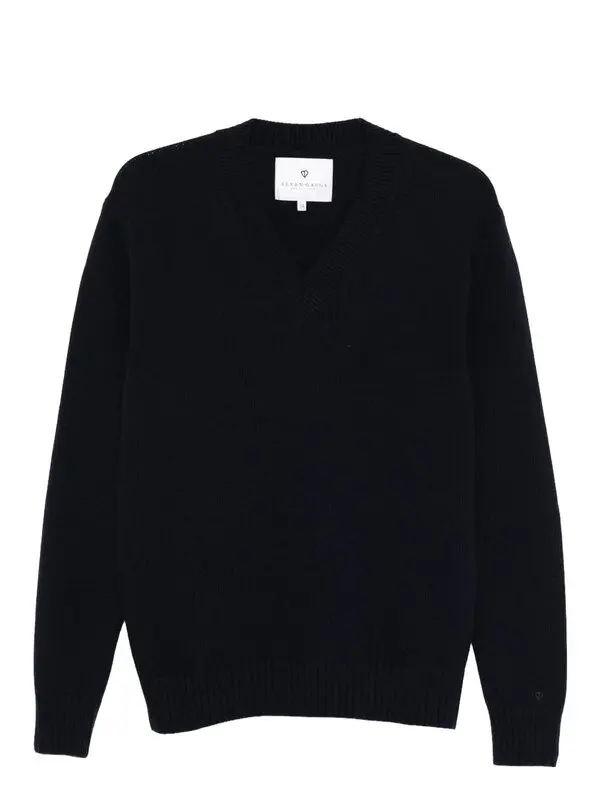 SEVEN GAUGE V-neck Wool Sweater - 10082 Blu