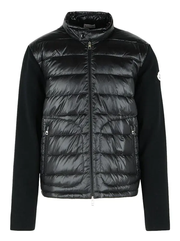 Moncler Padded Wool Cardigan With Zipper - Black