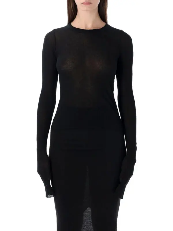 Rick Owens Cropped Rib Long-sleeve Top - Black