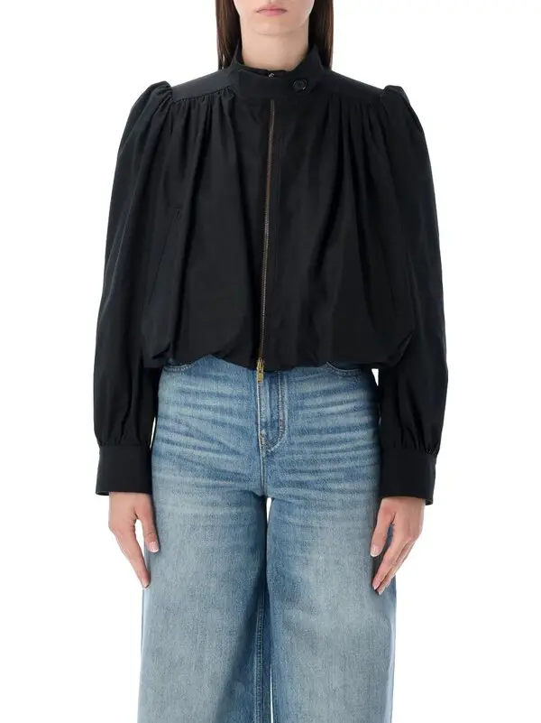 Chloé Gathered Organic Cotton Boule Jacket - Black