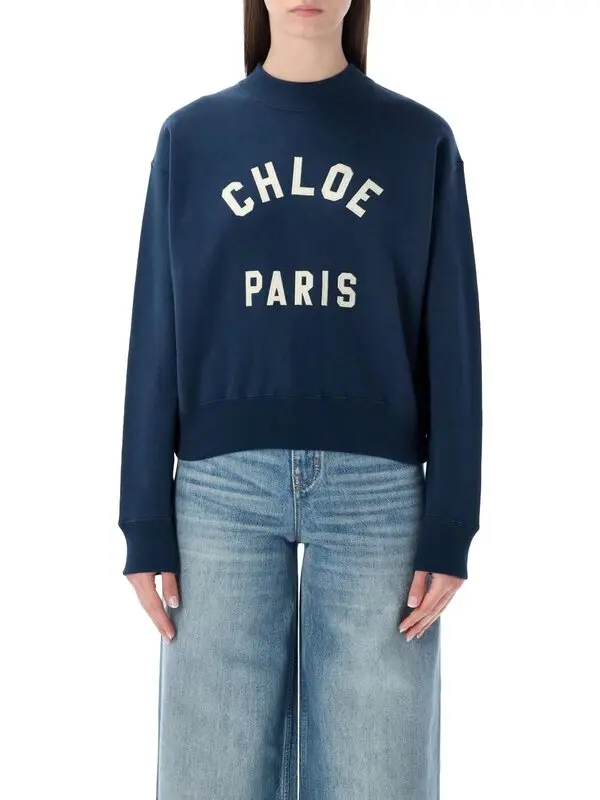 Chloé Varsity Logo Cotton Sweatshirt - Classic Navy