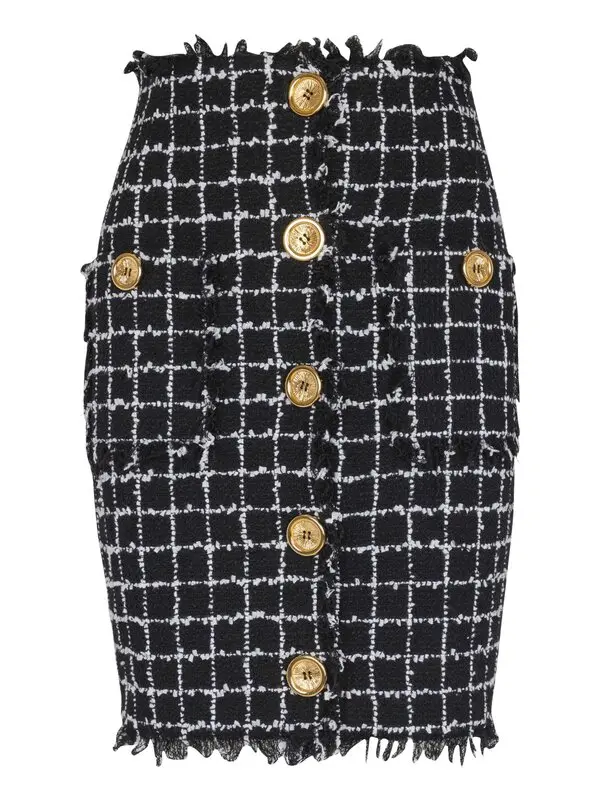 Balmain Tweed Pencil Skirt - Black