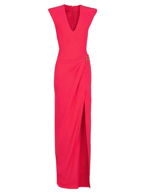Balmain Long Crepe Dress With Embellished Detail - Pink
