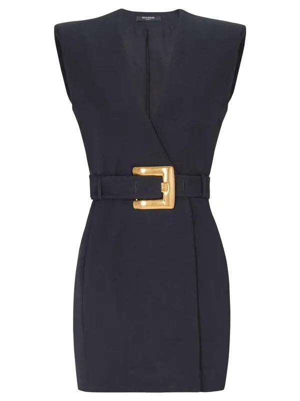 Balmain Short Belted Grain De Poudre Dress - Black
