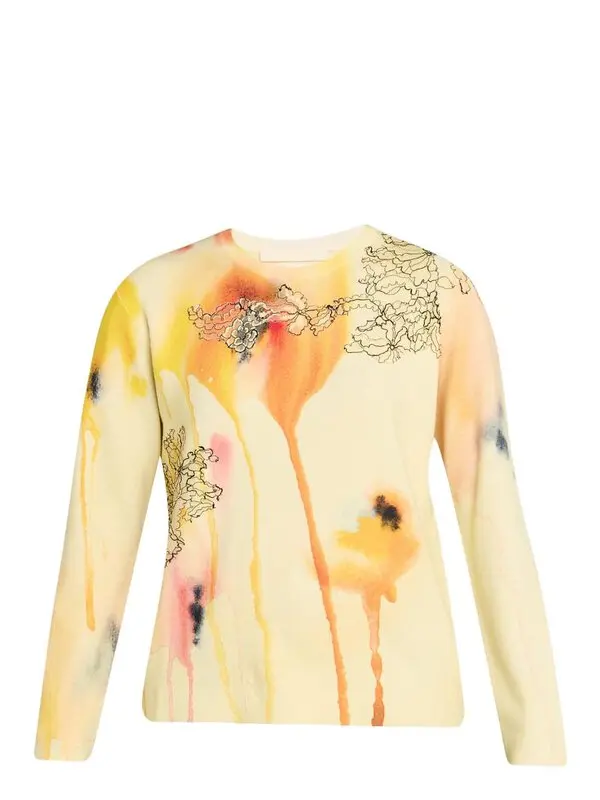 JASON WU Lace-trim Watercolor Floral Print Sweater - Limoncello
