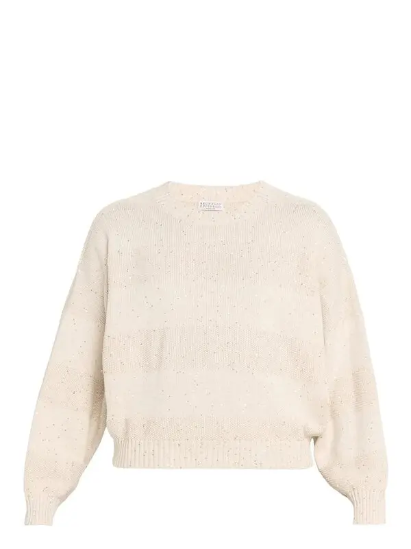 Brunello Cucinelli Linen-blend Paillette Striped Crewneck Sweater - Oats