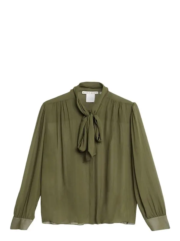 Alice + Olivia Thayer Tie-neck Blouse - Dark Olive