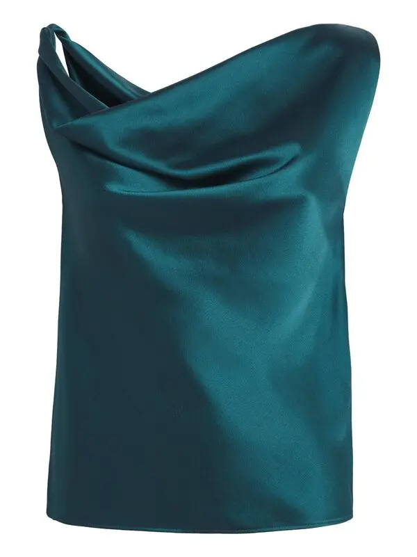 LESET Satin Cowl-neck Barb Top - Blue