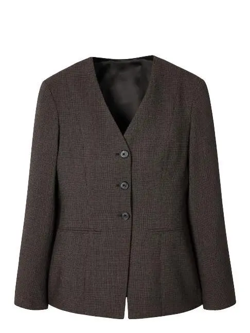 Paul Smith Houndstooth Collarless Tailored Blazer - Grey