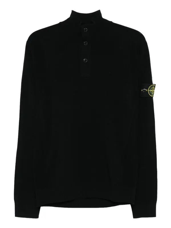 Stone Island High-neck Sweater With Button Closure - Black
