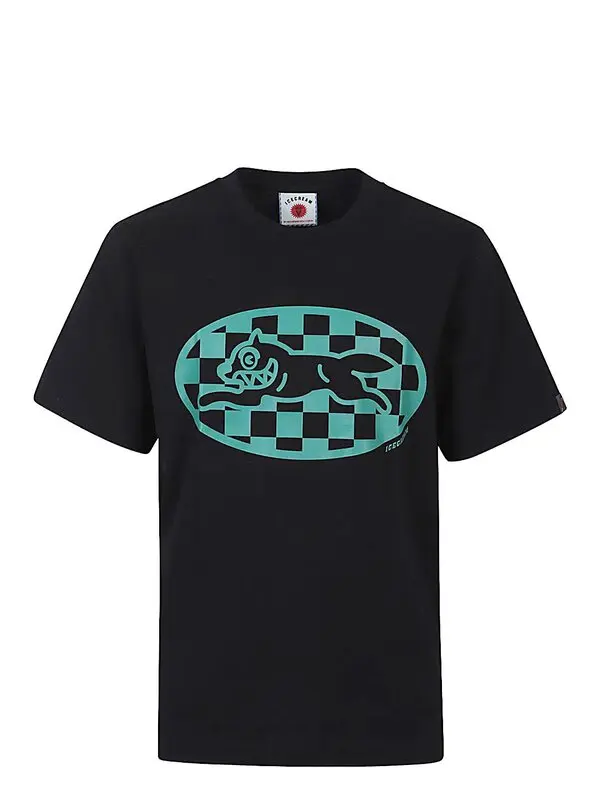 ICECREAM Checker Running Dog T-shirt - Black
