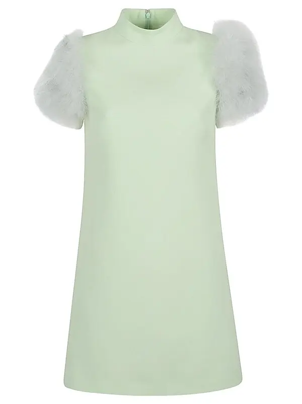 Valentino Garavani Feathered Wool And Silk Dress - Green