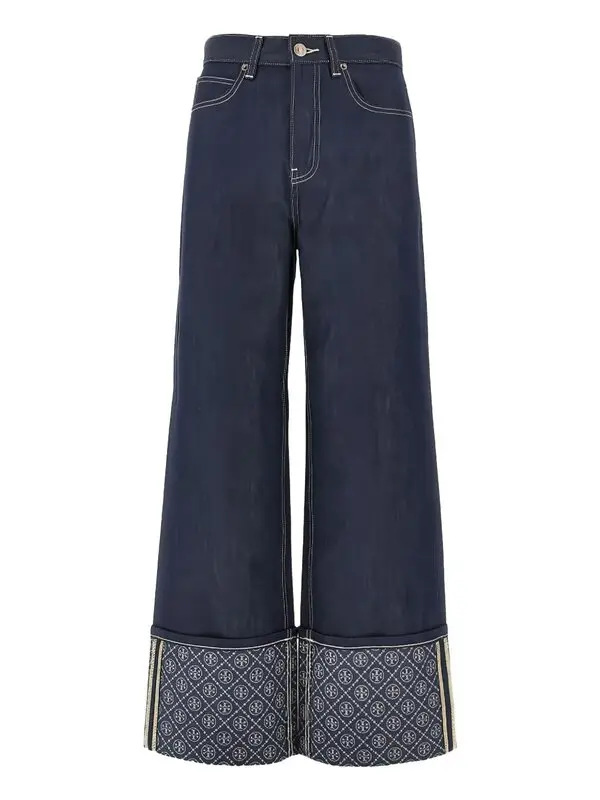 Tory Burch Contrast Cuff Straight Leg Jeans - Blue