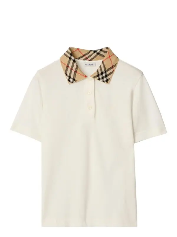 Burberry Check Collar Cotton Polo Shirt - White