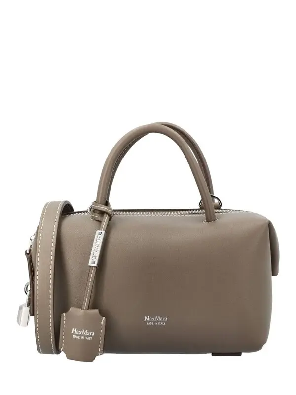 Max Mara Leather Handbag With Padlock Detail - Grey