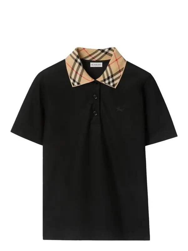 Burberry Check Collar Cotton Polo Shirt - Black